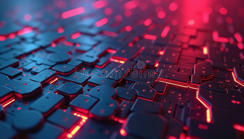Futuristic Black Circuit Board with Red Neon Glow, Technology ...