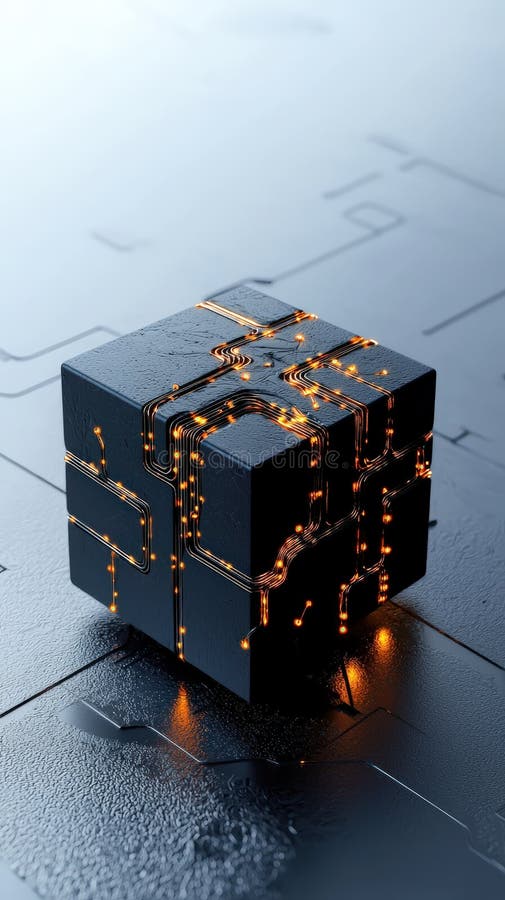 A Futuristic Black Cube Adorned with Glowing Circuits Symbolizing ...