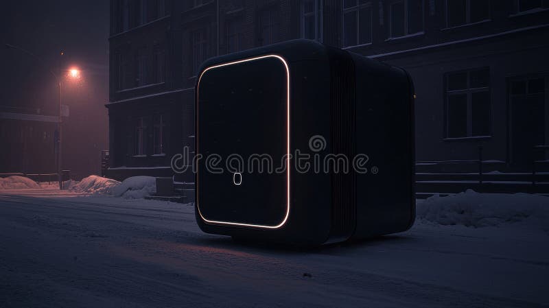 A Futuristic Black Cube with a Glowing Orange Light on Its Side. Stock ...