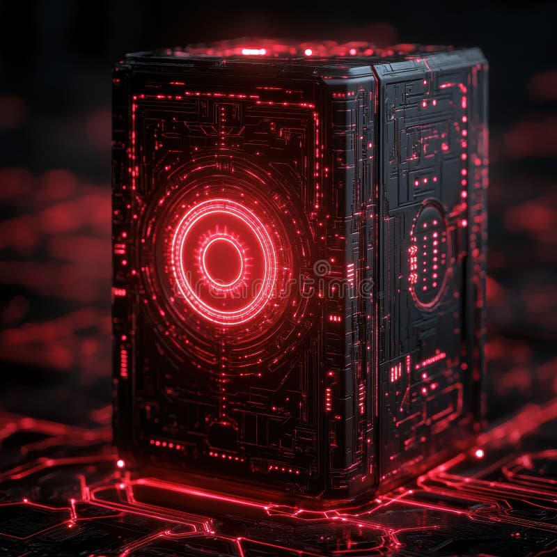 A Futuristic Black Cube with Glowing Red Circuitry, Representing ...