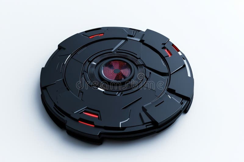 Futuristic Black Disc with Red Accents and Technological Design for ...