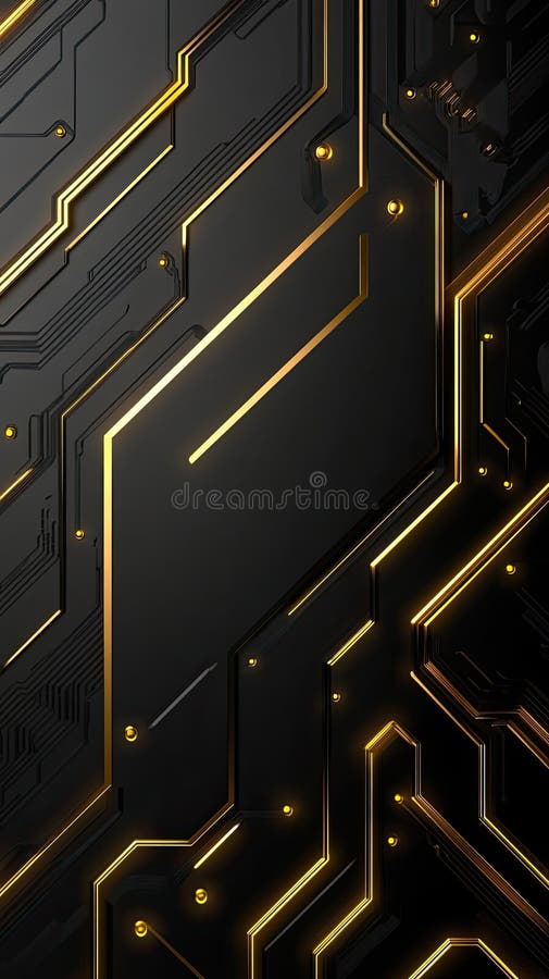 Futuristic Black and Gold Circuit Design with Glowing Lines Stock ...