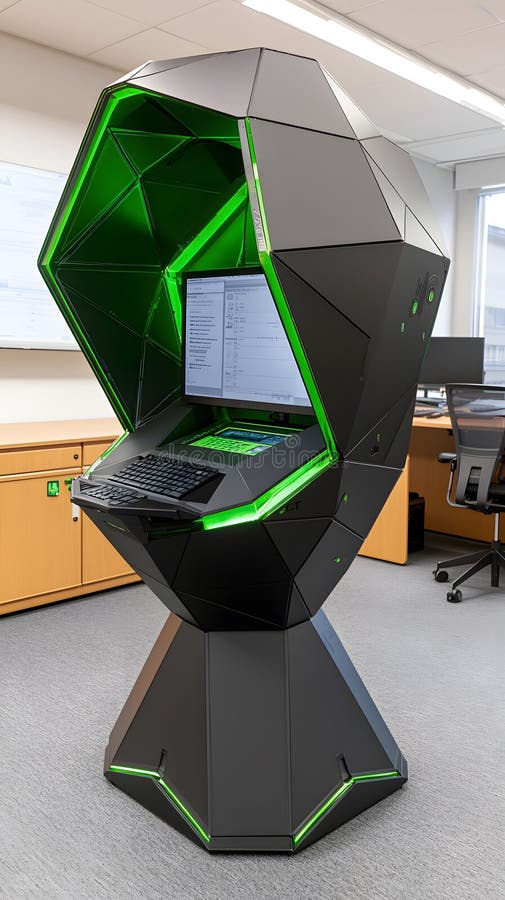 Futuristic Black and Green Computer Kiosk Stock Illustration ...
