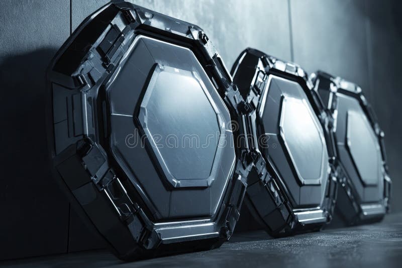 Futuristic Black Hexagonal Devices Arranged on a Smooth Surface in a ...
