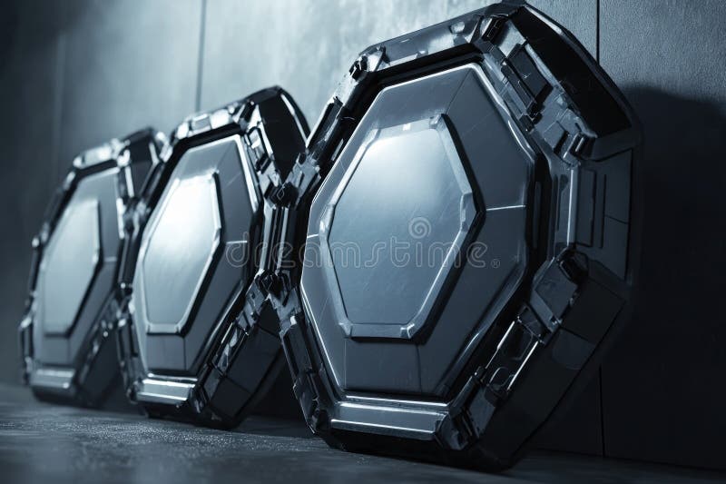 Futuristic Black Hexagonal Devices Arranged on a Smooth Surface in a ...