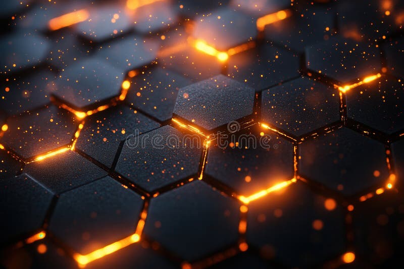 Futuristic Black Hexagonal Surface Emitting Orange Light Stock ...