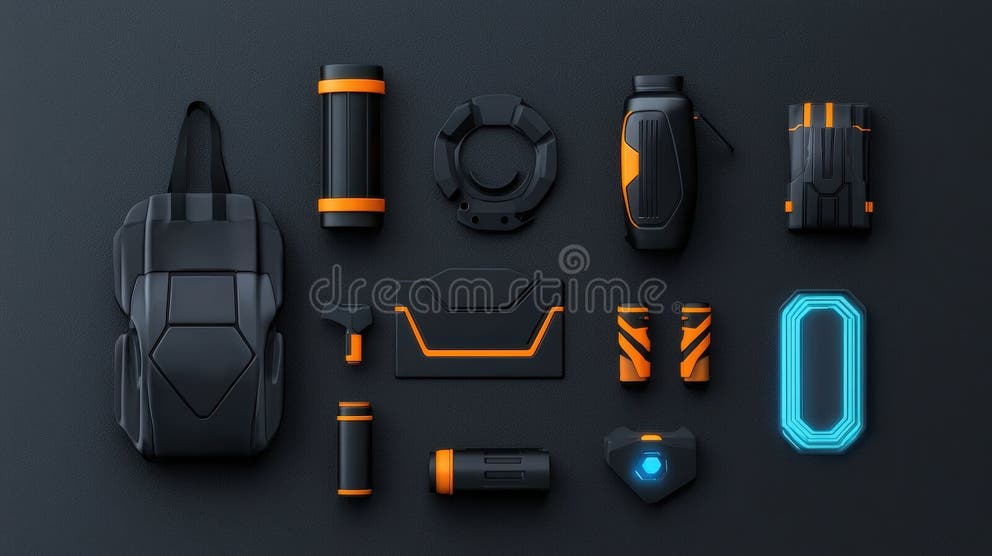 Futuristic Black and Orange Gadgets Layout Stock Illustration ...