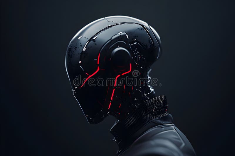 Futuristic Black Robot Head with Red Glowing Lights, Highlighting ...
