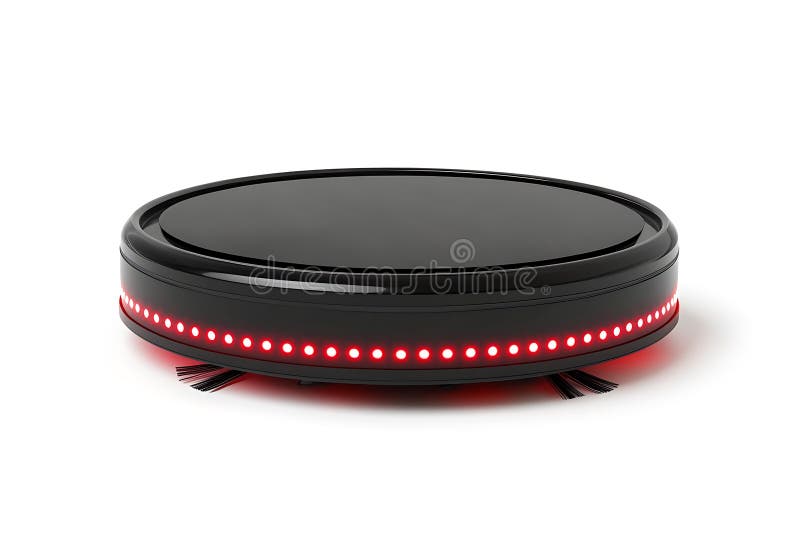 Futuristic Black Robot with Red LED Strip and Brushes on a Clean White ...