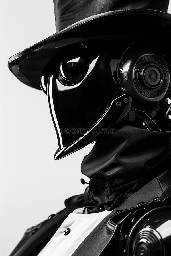 Futuristic Black Robotic Plague Doctor Concept on White Background ...