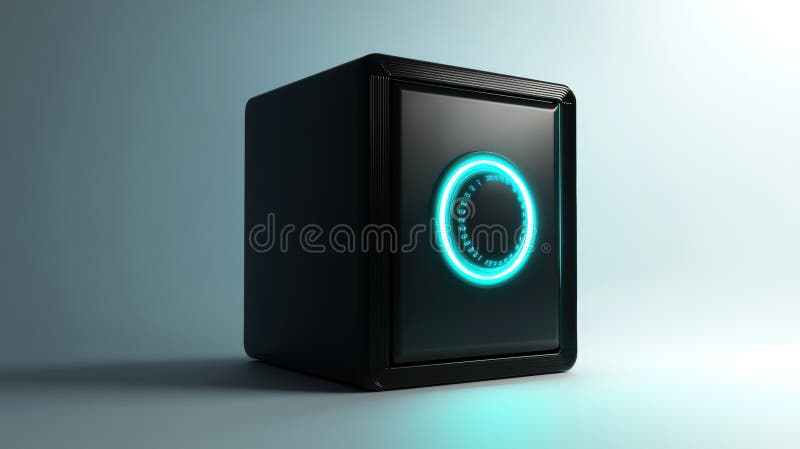 Futuristic Black Safe with Glowing Blue Digital Lock Illuminated ...