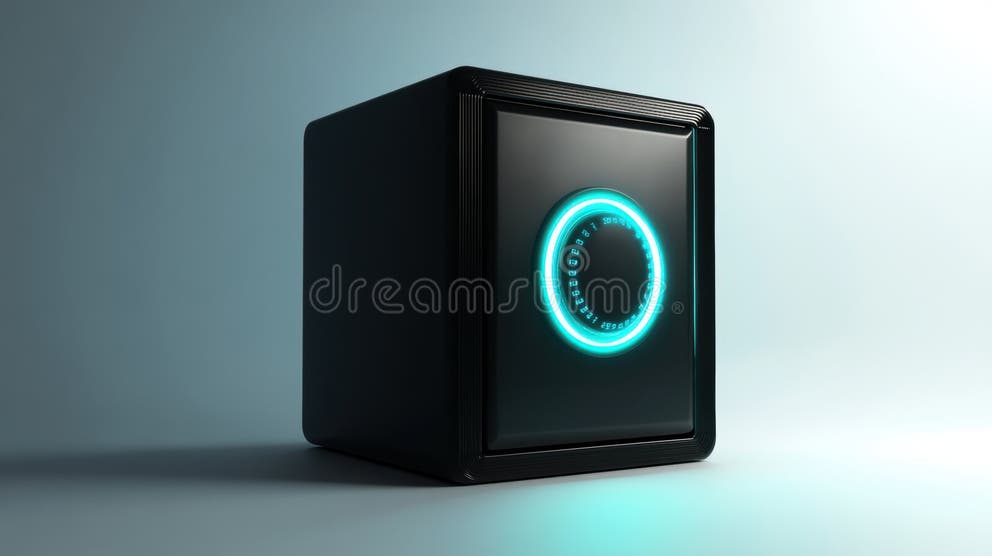 Futuristic Black Safe with Glowing Blue Digital Lock Illuminated ...