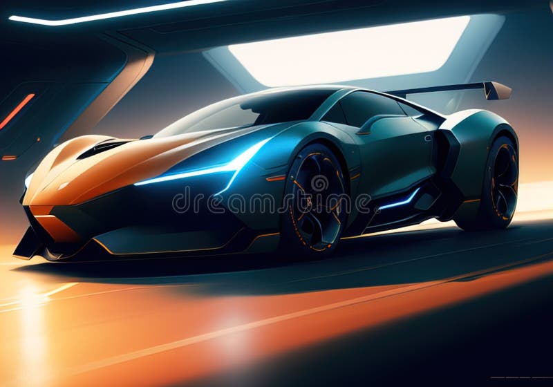 Futuristic Black Sports Car in Neon Light. Ai Generative Stock ...