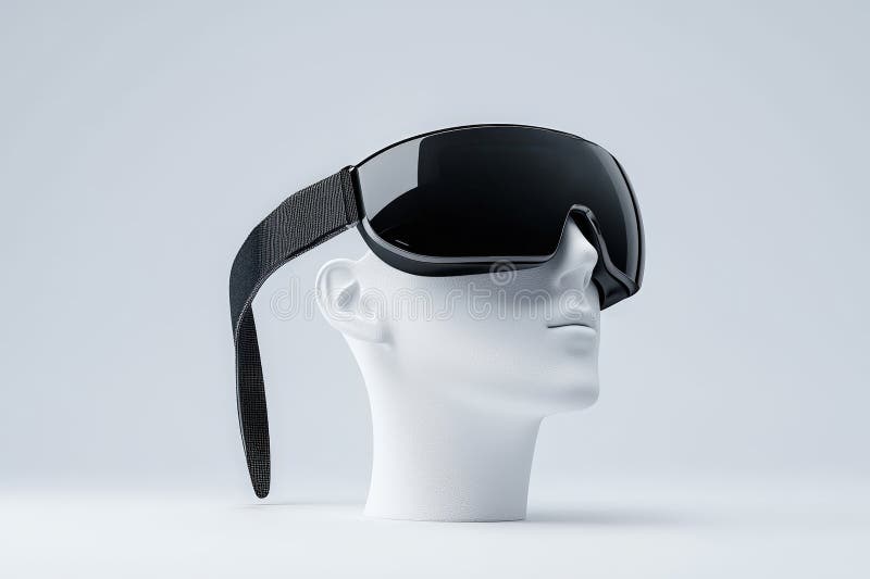Futuristic Black Sunglasses on Abstract White Head Display with ...