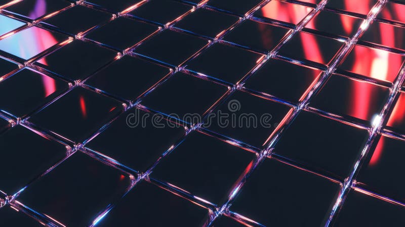Futuristic Black Tile Surface with Reflective Mirror Inserts and ...