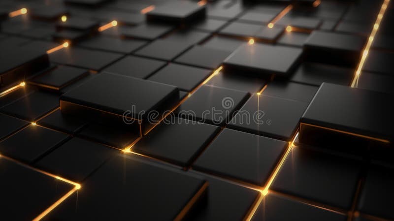 Futuristic Black Tiles with Glowing Edges Stock Image - Image of orange ...