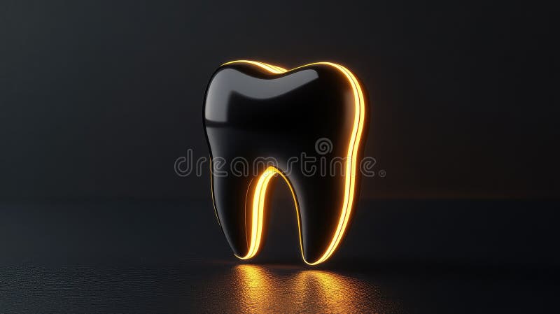 Futuristic Black Tooth with Glowing Orange Outline on Dark Background ...