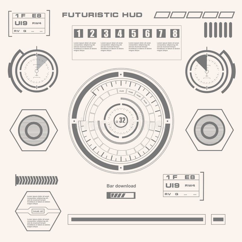 Futuristic Black and White HUD, Virtual Touch User Interface in Flat ...
