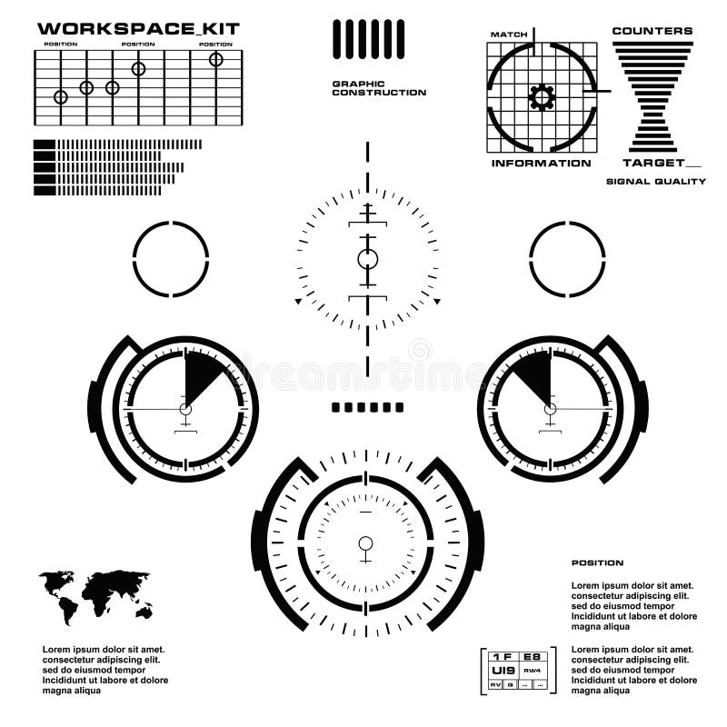 Futuristic Black and White HUD, Virtual Touch User Interface in Flat ...