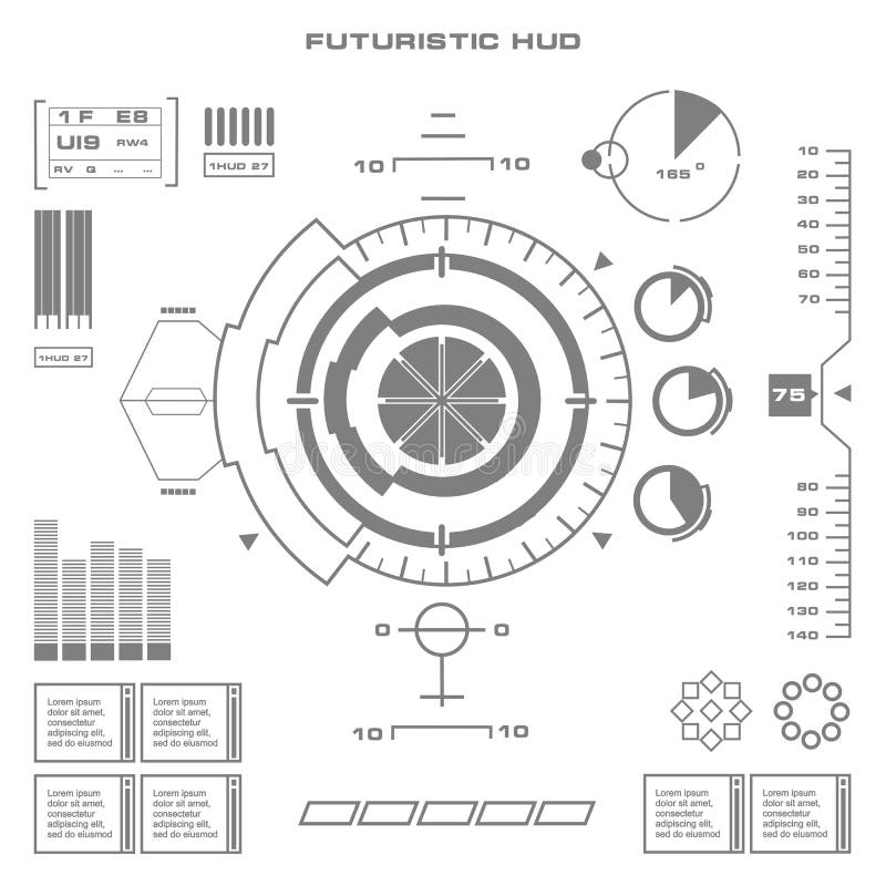 Futuristic Black and White HUD, Virtual Touch User Interface in Flat ...