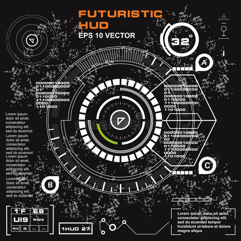 Futuristic Black and White HUD, Virtual Touch User Interface in Flat ...