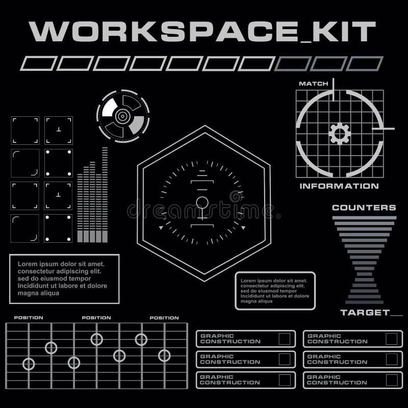 Futuristic Black and White HUD, Virtual Touch User Interface in Flat ...