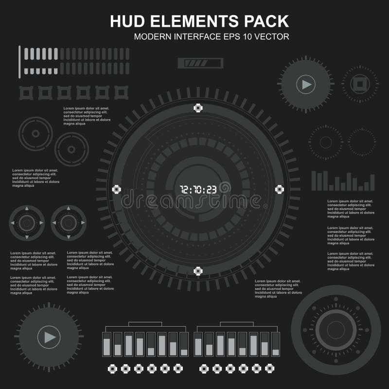 Futuristic Black and White HUD, Virtual Touch User Interface in Flat ...