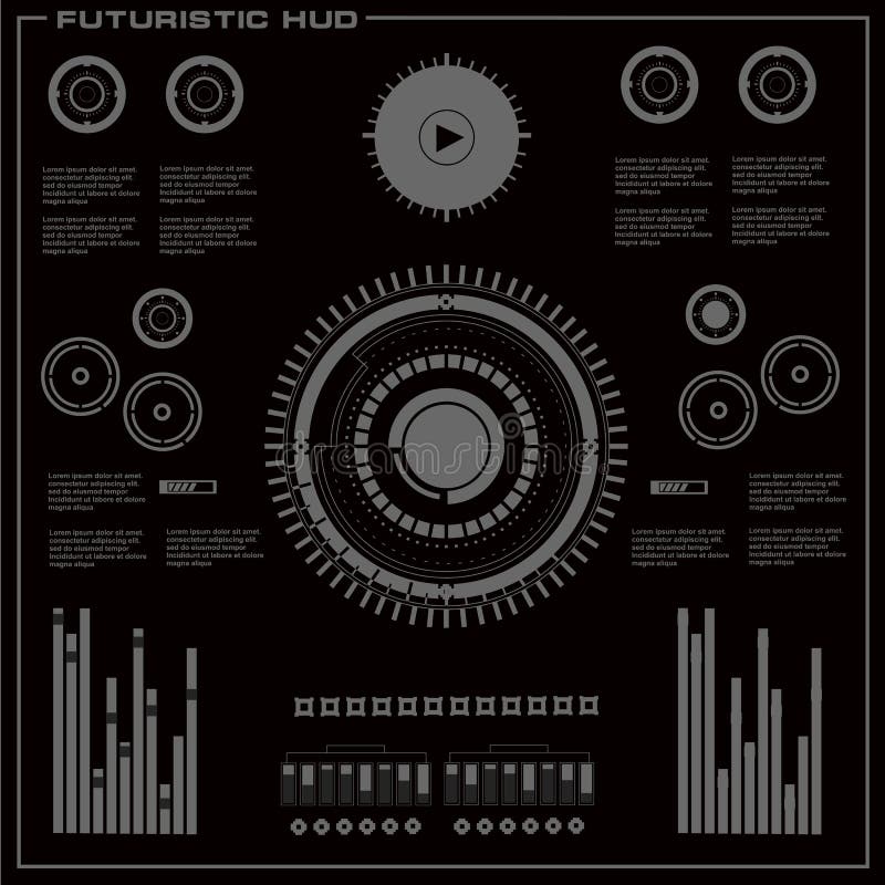 Futuristic Black and White HUD, Virtual Touch User Interface in Flat ...