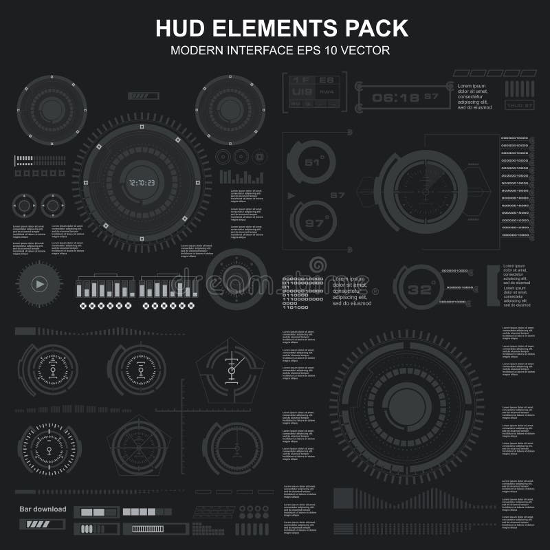 Futuristic Black and White HUD, Virtual Touch User Interface in Flat ...