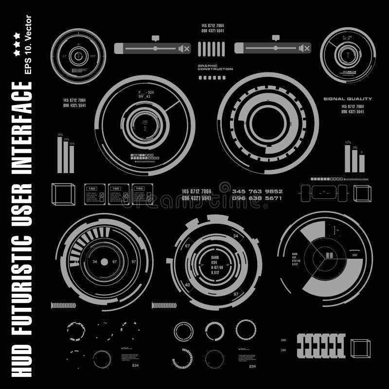 Futuristic Black and White HUD, Virtual Touch User Interface in Flat ...
