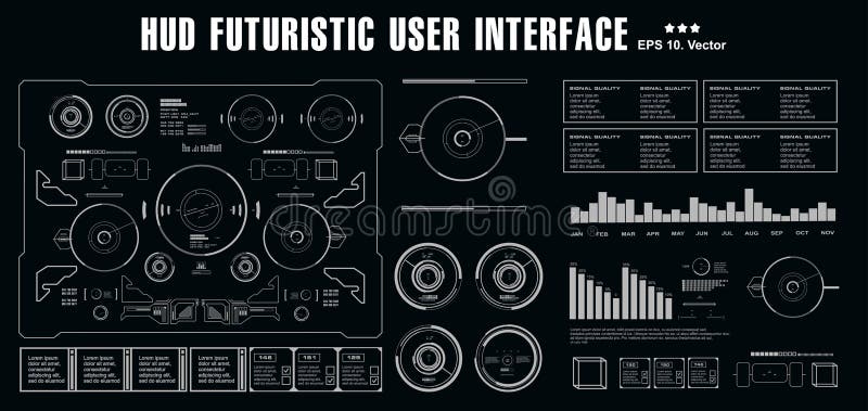 Futuristic Black and White HUD, Virtual Touch User Interface in Flat ...