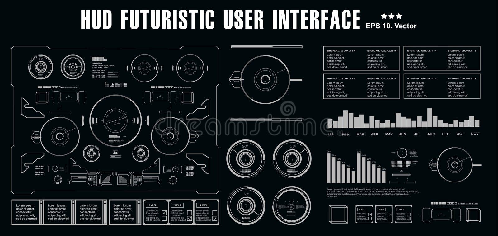 Futuristic Black and White HUD, Virtual Touch User Interface in Flat ...