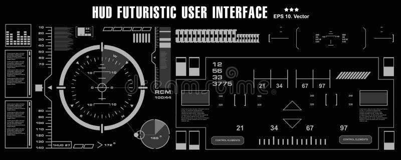 Futuristic Black and White HUD, Virtual Touch User Interface in Flat ...