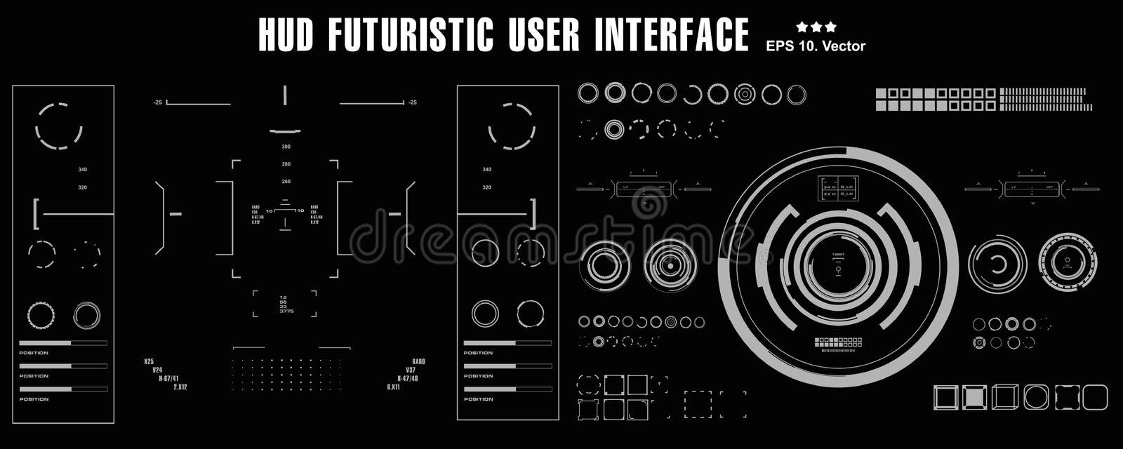 Futuristic Black and White HUD, Virtual Touch User Interface in Flat ...