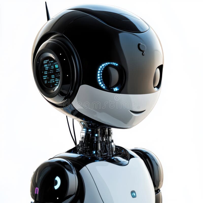 Futuristic Black and White Humanoid Robot with Glowing Blue Accents on ...