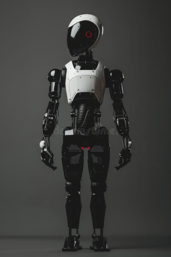 Imposing Futuristic Humanoid Robot is Depicted in Black and White ...