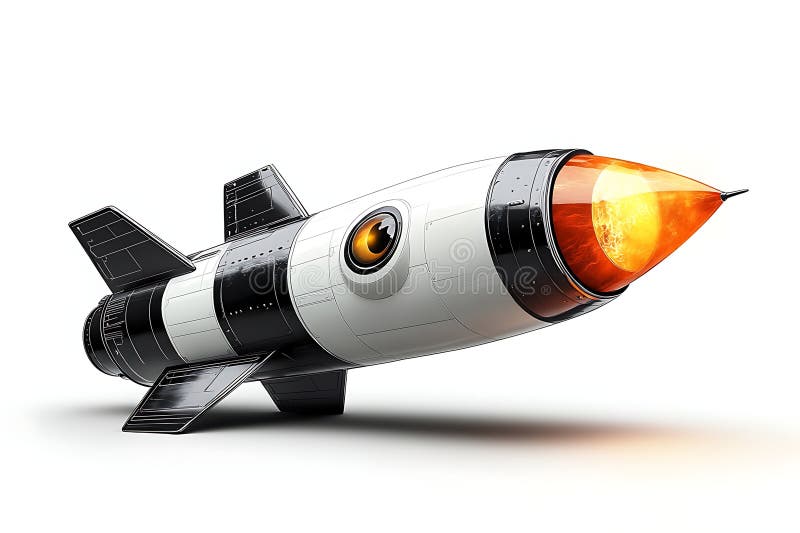 Futuristic Black and White Rocket Launching, Sci-Fi Spacecraft Design ...