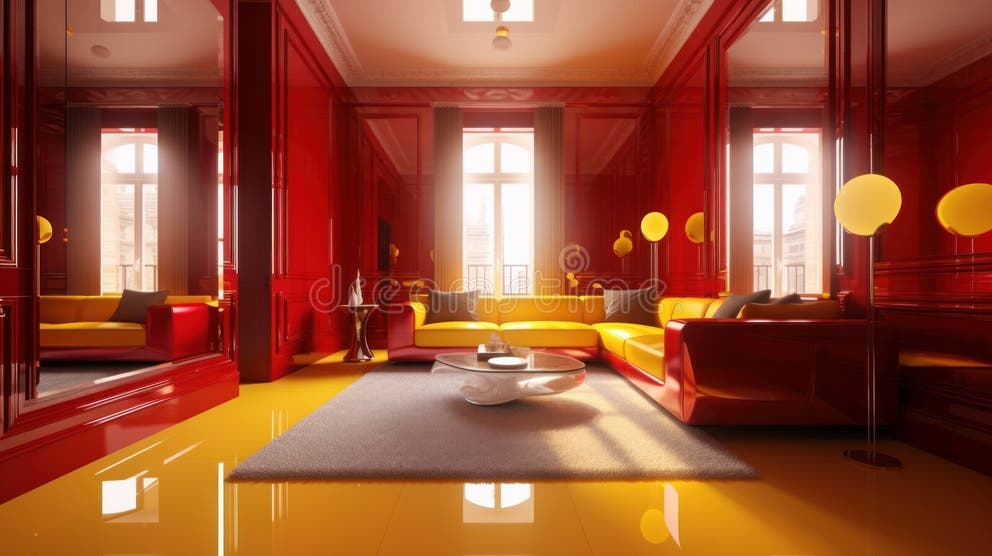 Ruby Red and Bright Yellow: Bionic Luxury with Award-Winning Interior Design - 8K HD Stock Image ...