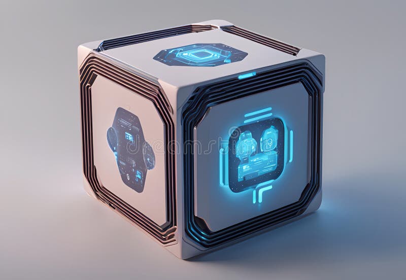 Futuristic Block with Glowing Blue Highlights Stock Illustration ...
