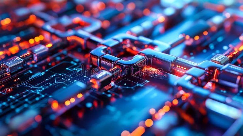 Futuristic Blockchain Circuit Board with Glowing Connections Stock ...