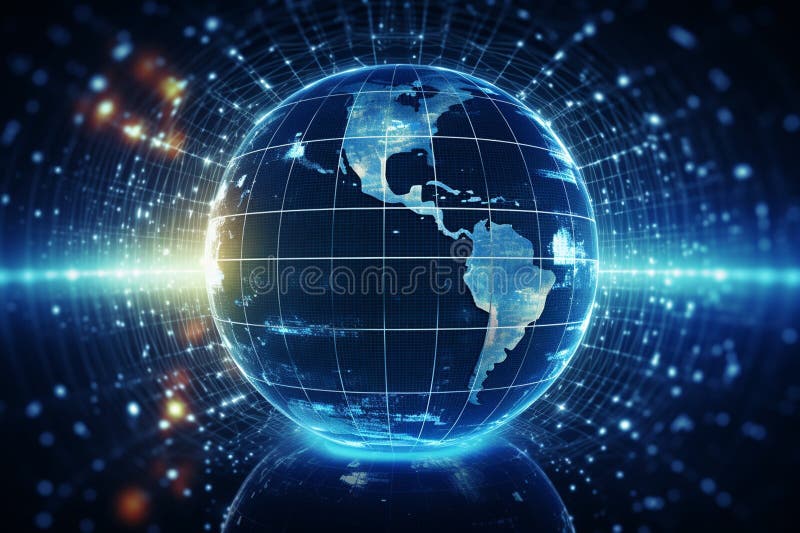 Futuristic Blockchain with Globe Stock Illustration - Illustration of ...