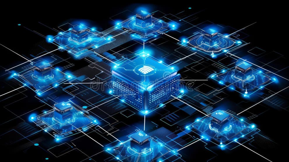 Futuristic Blockchain Network Connection Nodes and Central Hub, Data ...