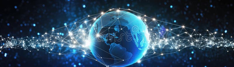 Futuristic Blockchain Technology with World Globe and Polygon Network ...