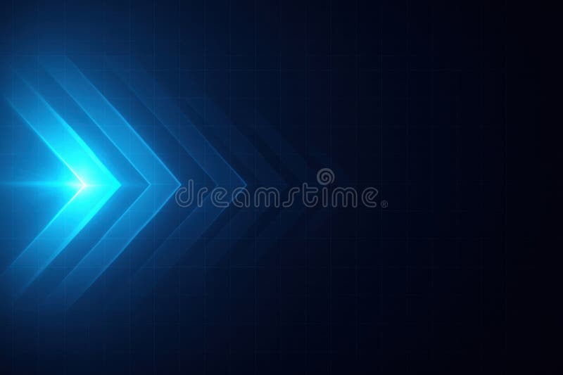 Futuristic Blue Arrow Effect with Gridlines on Dark Background Stock ...