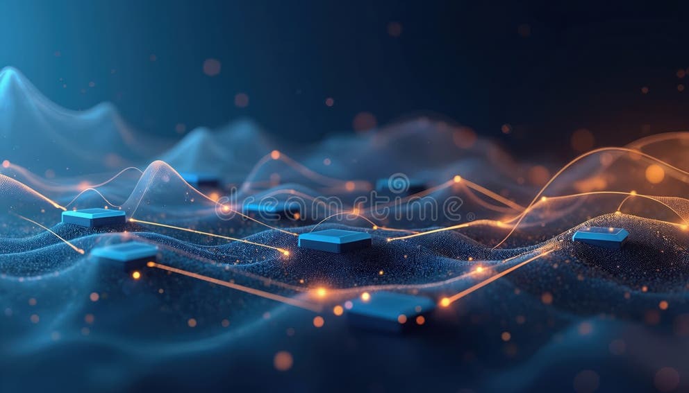 Futuristic Blue Background, Digital Tech Concept. Business Process ...