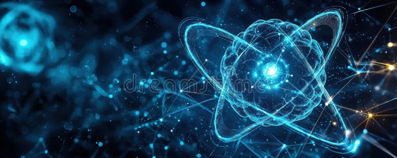 Futuristic Blue Background with Glowing Atomic Structure Design Stock ...