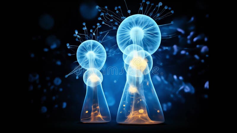 Futuristic Blue Bioluminescent Structures in Laboratory Flasks ...