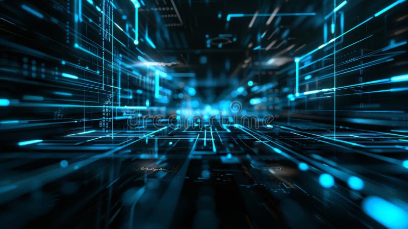 Futuristic Blue and Black Digital Grid with Light Streaks. Perfect for ...