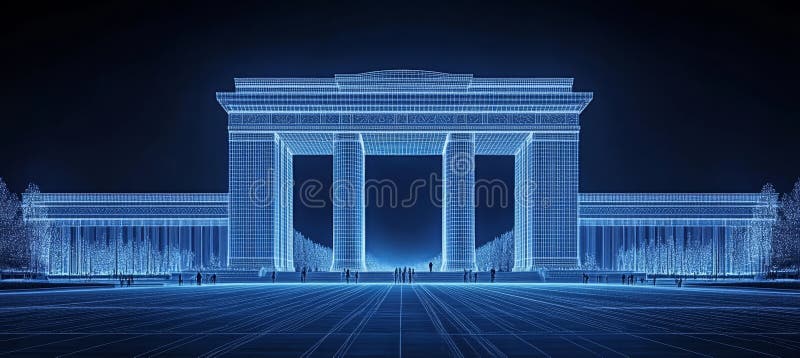 Futuristic Blue Blueprint of Triumphal Arch, Network Technology and ...