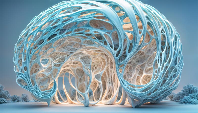 Futuristic Blue Building. Biomorphic Architecture Stock Illustration ...